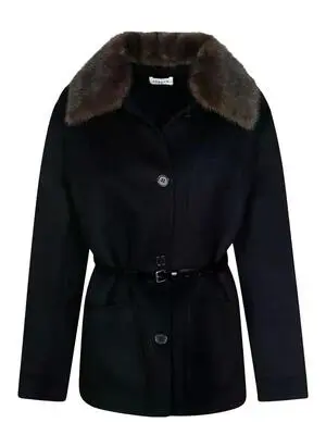 P.a.r.o.s.h Belted Faux-fur Collar Wool Coat - Black