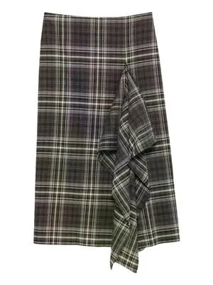 ALYSI Tartan Print Asymmetric Skirt - Brown