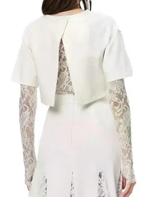 HAMZA Osaka Lace-Panelled Cropped Top White
