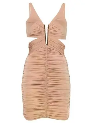 Elisabetta Franchi Ruched Cutout Detail Mini Dress - Neutrals
