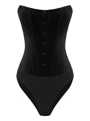 POST MERIDIEM Post Meridiem Velvet Bodysuit With Embossed Corset