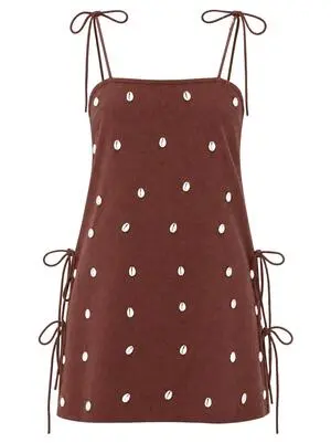 PALM COLLECTIVE Dede Cowrie Shell Beaded Dress - Brown
