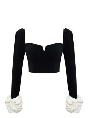 POST MERIDIEM Velvet Top With Removable Cuffs - Black