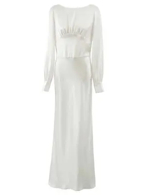 AISL Satin Gathered Waist Maxi Dress - White