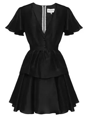 POST MERIDIEM Mini Dress With Peplum And Ruffle Sleeves - Black