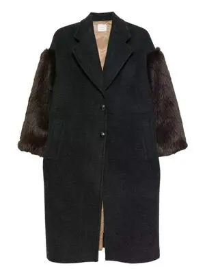 ALYSI Textured Overcoat With Faux Fur Sleeves - Grey