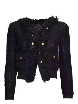 CHARLOTT Fringe-trim Bouclé Jacket - Black