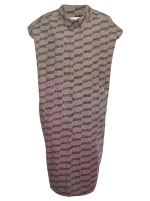 Balenciaga Logo-print Cotton Midi Shirt Dress - Brown