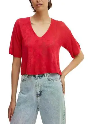 BENETTON Floral Jacquard Sweater - Red