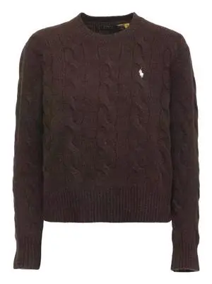 Polo Ralph Lauren POLO RALPH LAUREN Cable Knit Logo Embroidered Sweater Brown