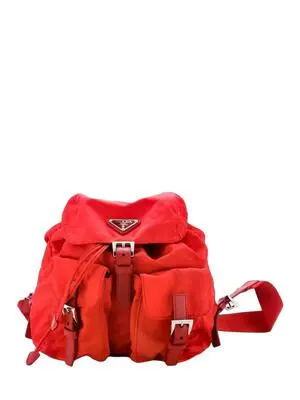 Prada PRADA Double Front Pocket Tessuto Medium Backpack Red