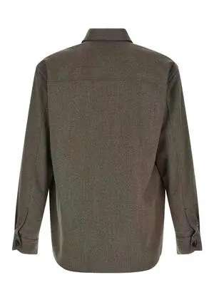 Brioni Mélange-effect Long-sleeve Shirt - Brown