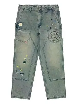 AAPE BY *A BATHING APE Embroidered Straight-leg Jeans - Blue