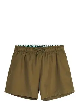 Emporio Armani Logo Drawstring Swim Trunks - Khaki