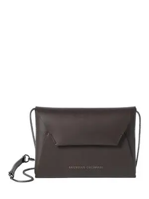 Brunello Cucinelli Calfskin Duo Pochette With Monili Chain Strap - Rust-brown