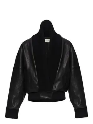 Magda Butrym Leather Bomber Jacket With Shawl Collar - Black