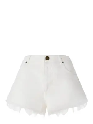 Pinko Logo Embellished Frayed Shorts - White