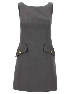 Elisabetta Franchi Sleeveless Mini Dress With Metallic Hardware And Pockets - Grey