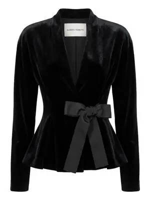 Alberta Ferretti Long Sleeve V-neck Jacket With Bow Detail - Black