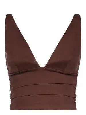 Pinko Pinko Cropped Vest With V-Neck Brown