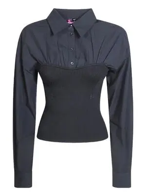 Pinko Paneled Shirt With Ribbed Corset Detail - Black