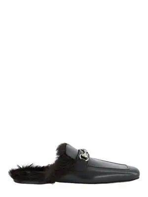 GUCCI Gucci Leather Loafer Mules With Fur Trim