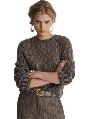ATELIER Cashmere-silk Geometric Knit Jumper - Neutral/brown