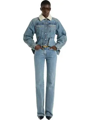 Balmain Denim Signature Jacket With Shearling Collar - Blue