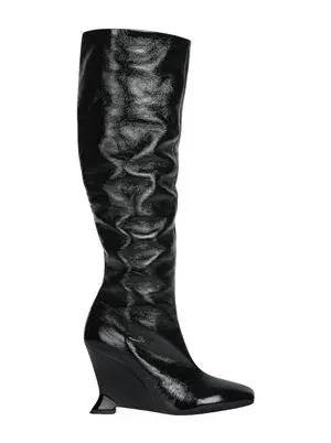 Balmain Wedge Boots In Crinkled Patent Leather - Black