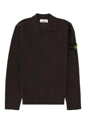 Stone Island Polo In Maglia Con Patch Logo - Brown