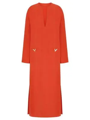 Valentino Garavani V Gold Straight Hem Midi Dress - Orange
