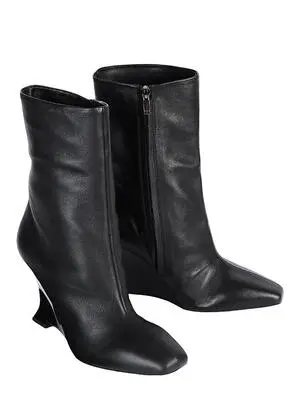Balmain Wedge Smooth Leather Ankle Boots - Black