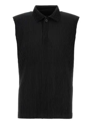 Issey Miyake Homme Plissé Sleeveless Pleated Polo Top - Black