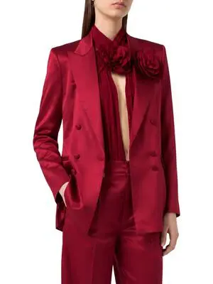 Philipp Plein Double-breasted Blazer With Embellished Flower Detail - Amaranth