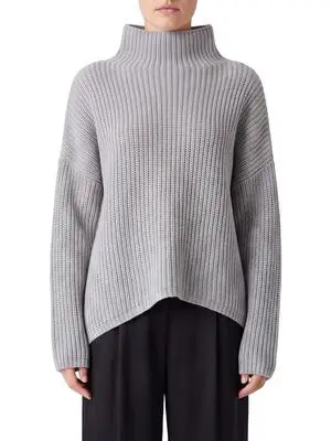 Liviana Conti Ribbed High Neck Pullover - Grey