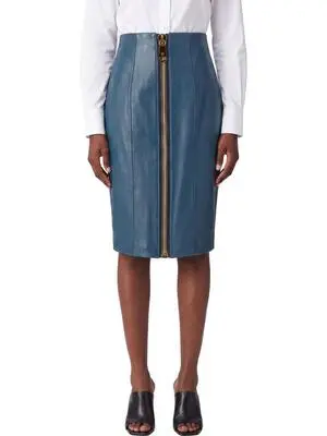 Balmain Balmain Leather Zip-Up Skirt Blue