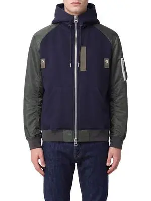 Sacai Zip-up Hoodie With Contrast Sleeves - Navy