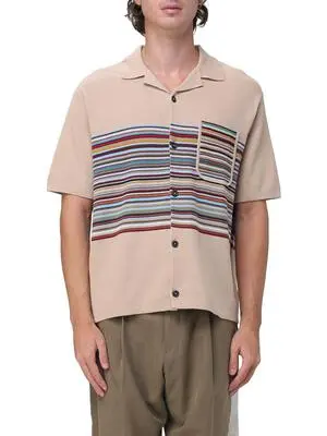 Paul Smith Striped Cotton Short-sleeve Cardigan With Cuban Collar Burnt