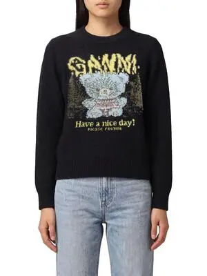 GANNI Teddy Bear Graphic Knit Sweater - Black