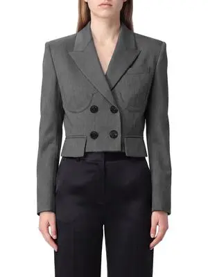 Elisabetta Franchi Cropped Double-breasted Blazer With Pleated Back - Grey