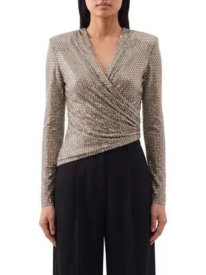 SELF-PORTRAIT Embellished Wrap Top - Grey