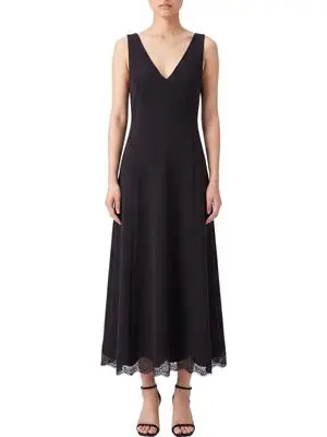 Valentino Garavani V-neck Lace Trim Dress - Black