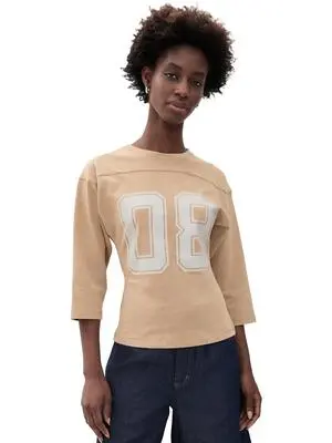 Lioness City Tee Cotton Graphic Print 3/4 Sleeve Top - Camel