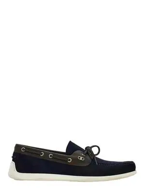 FERRAGAMO Suede Boat Loafers With Gancini Detail - Blue