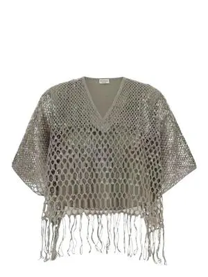 Brunello Cucinelli Brunello Cucinelli Sequin-Embellished Open-Knit Sweater Grey