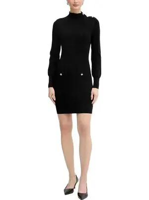 MORGAN Button-detail Ribbed Mini Dress - Black