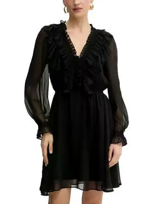 MORGAN Ruffled Long-sleeve Mini Dress - Black