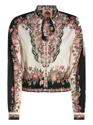 FARM RIO FARM Rio White Cotton Floral Print Shirt
