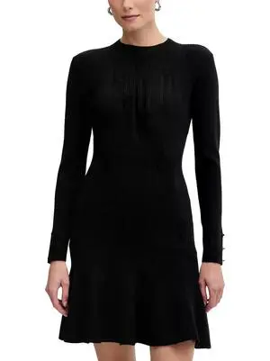 MORGAN Ribbed Knit Crewneck Mini Dress - Black