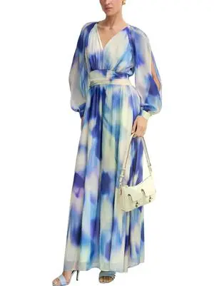 MORGAN Abstract Print Slit-sleeve Maxi Dress - Blue
